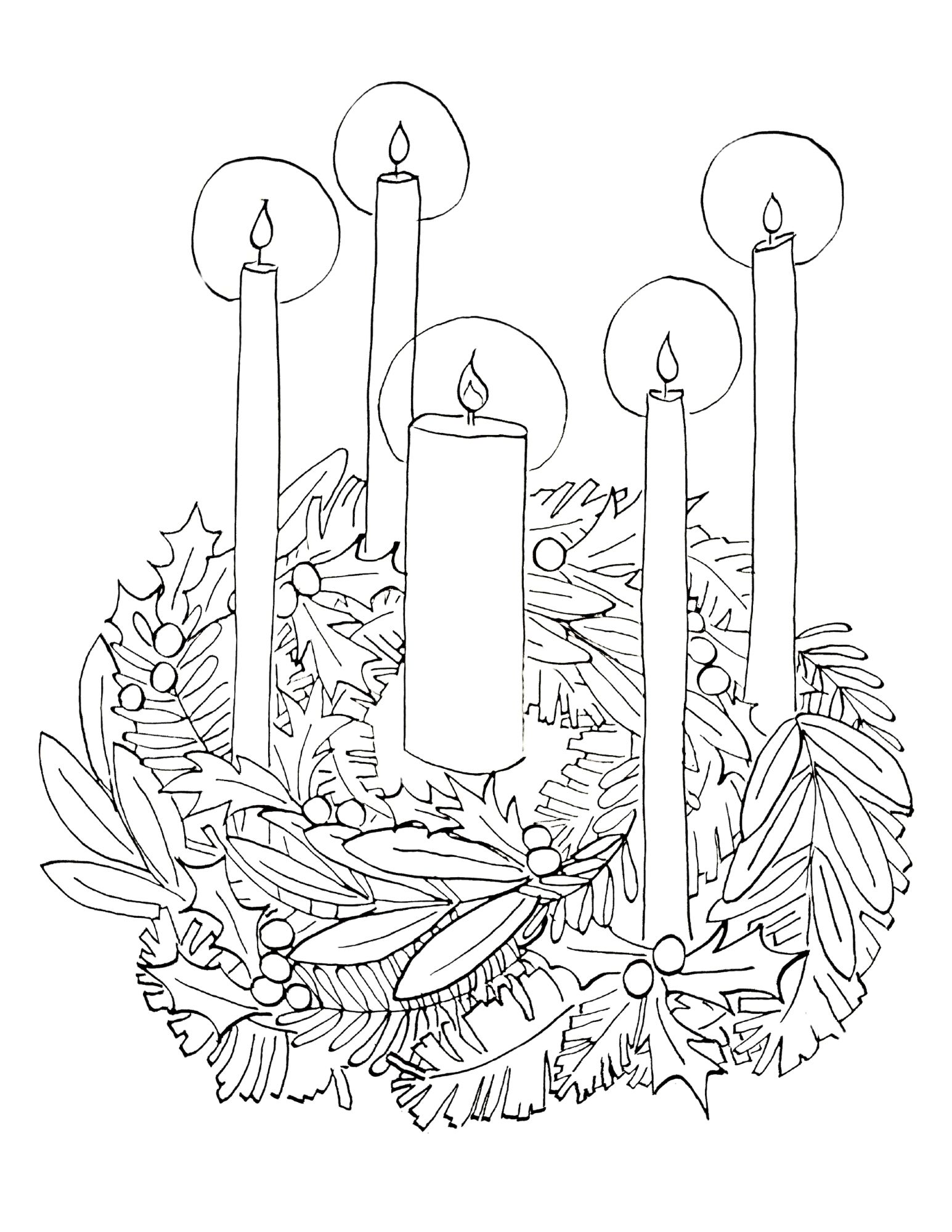 Free Advent Wreath Coloring Page for Kids and Adults